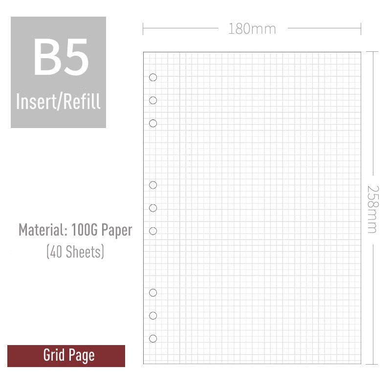 B5 Planner Refills (40 Sheets)-Grid/Dotted/Weekly/Monthly Page – Bujo ...